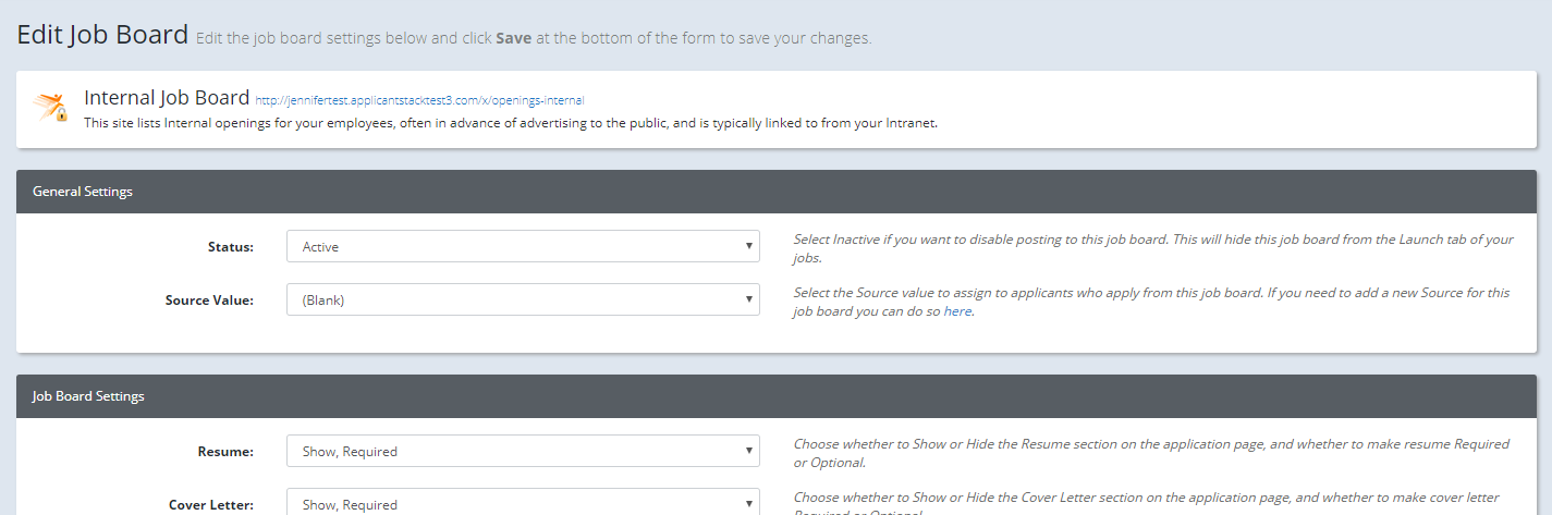 Setup - Job Boards - Public and Internal