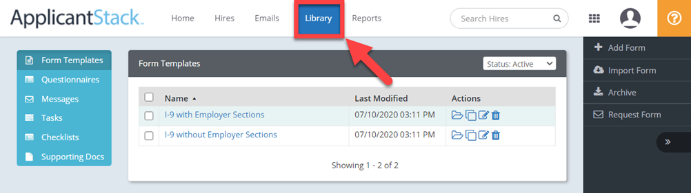 Library Tab in ApplicantStack Onboard