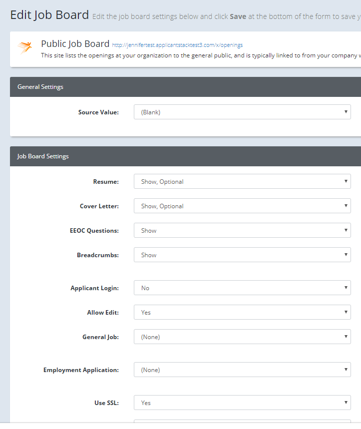Setup - Job Boards - Public and Internal