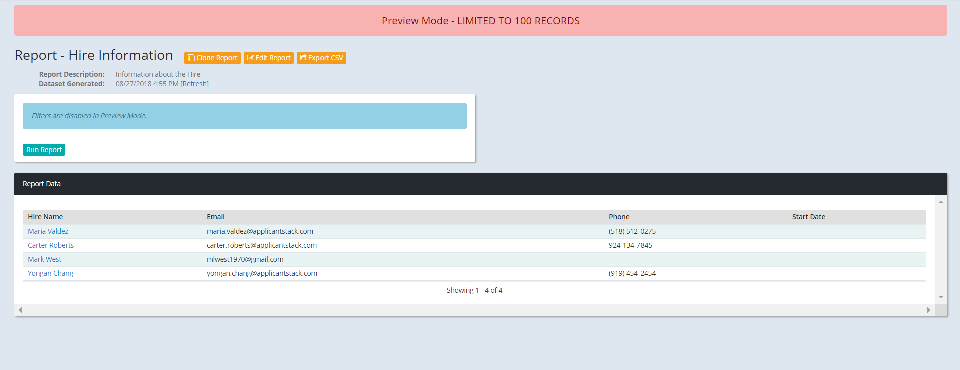 Reports Tab in ApplicantStack Onboard