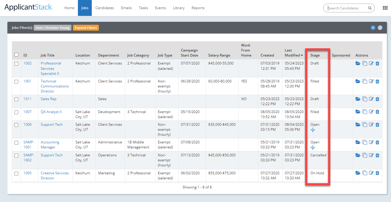 Jobs Tab