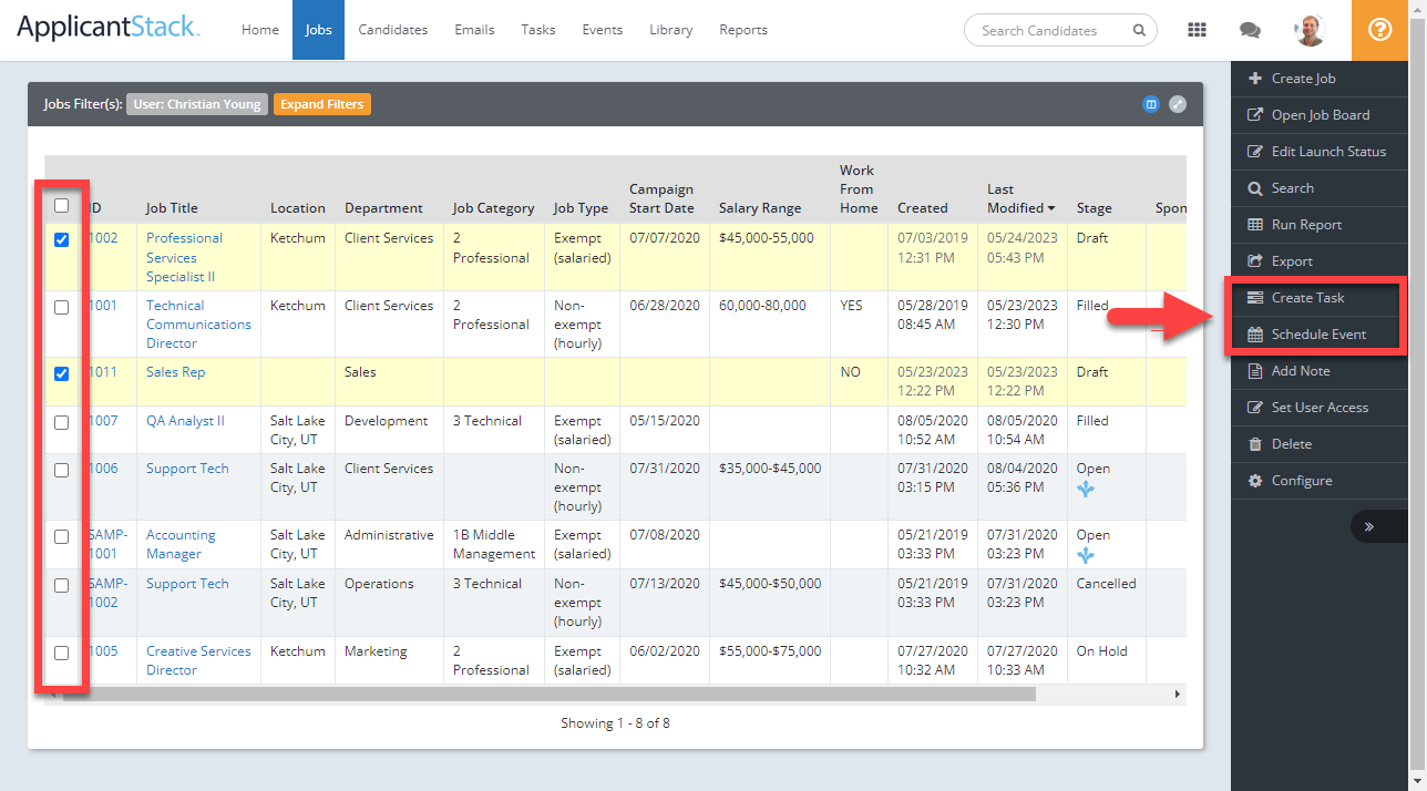 Jobs Tab