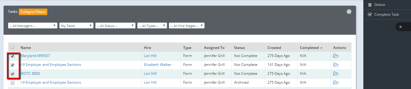 Task Tab in ApplicantStack Onboard