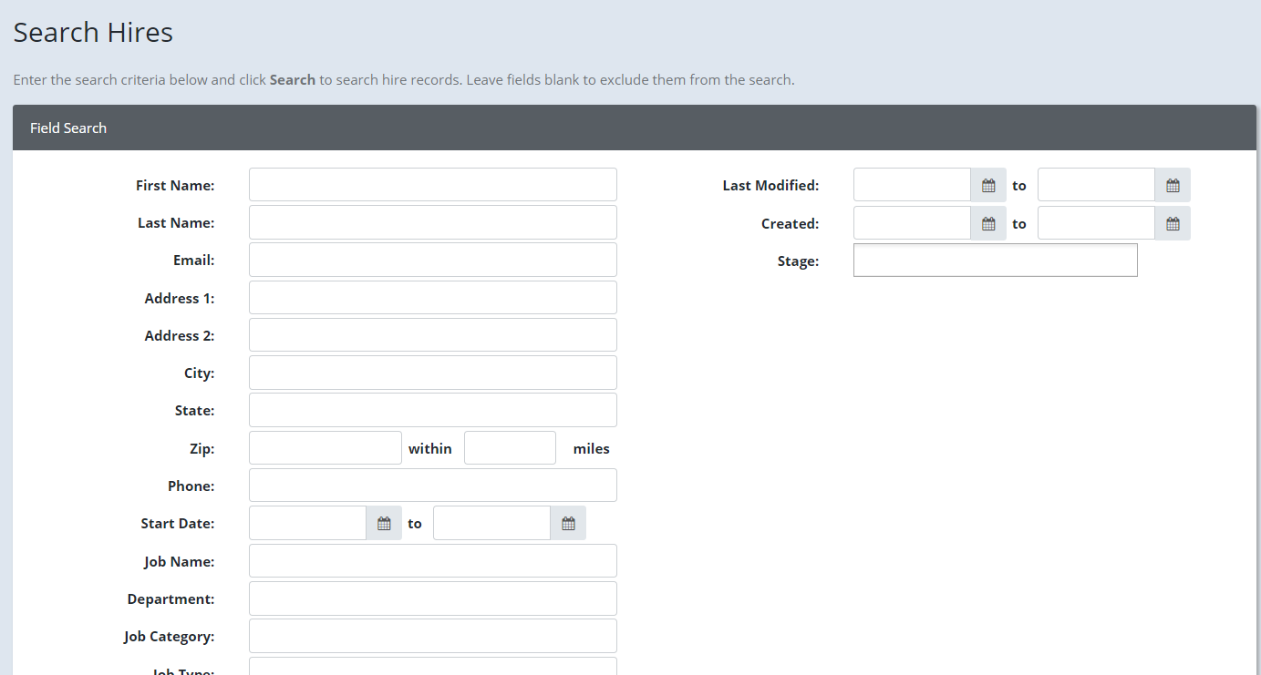 Hires Tab in ApplicantStack Onboard