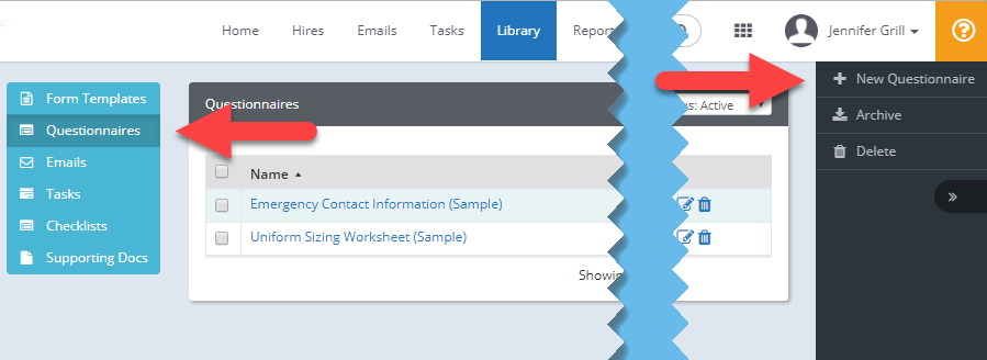 Library Tab in ApplicantStack Onboard